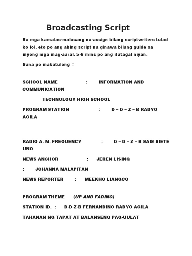Radio Broadcasting Script | Pdf