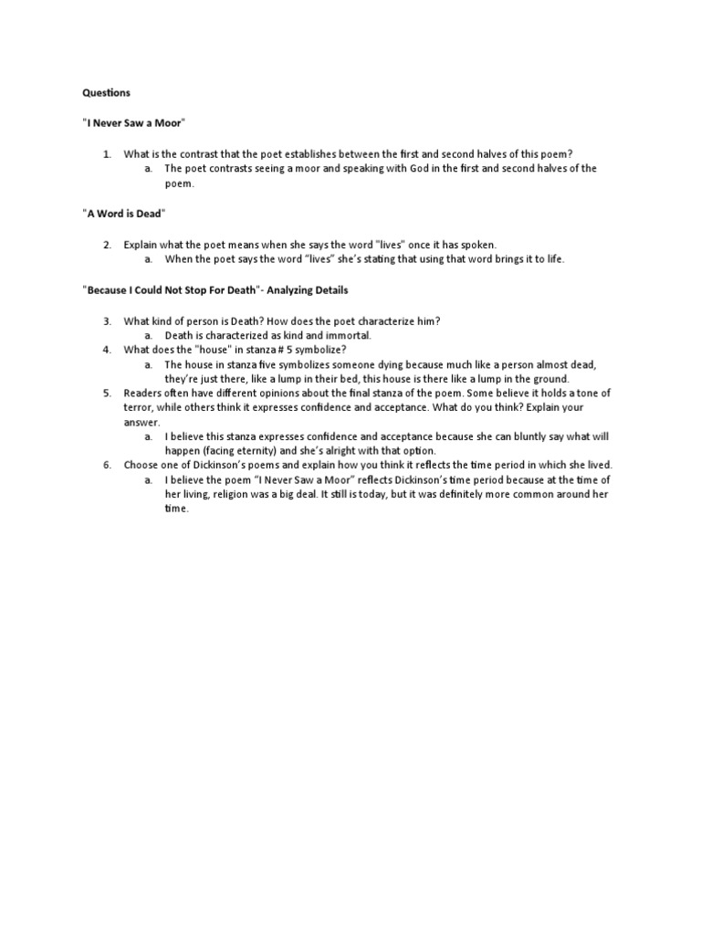 Questions "I Never Saw A Moor" | PDF | Philosophy | General Fiction