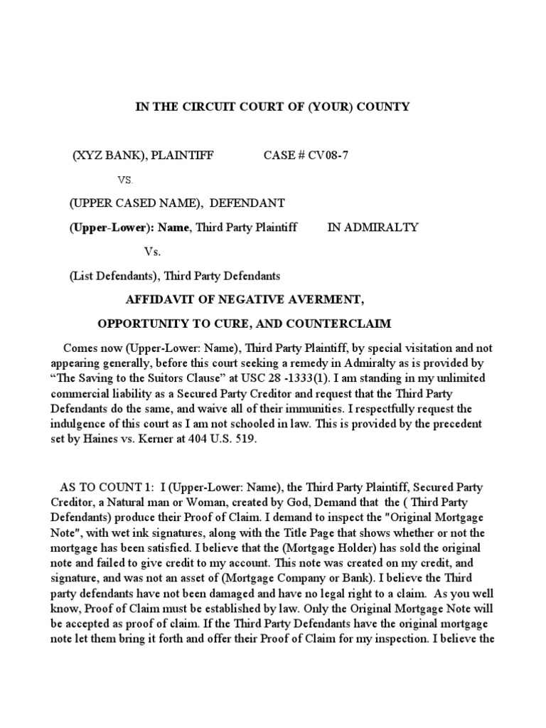 Negative Averment Format Mortgage 8-15-08-1 | PDF | United States ...