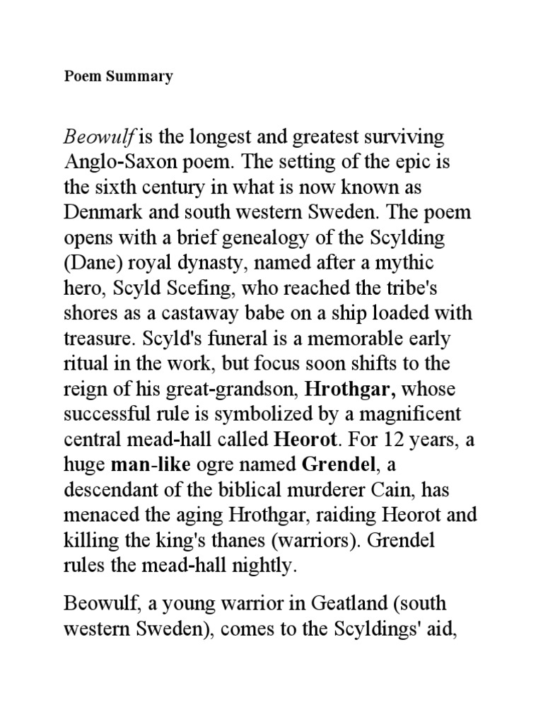 Beowulf Summary | PDF | Beowulf | English Folklore