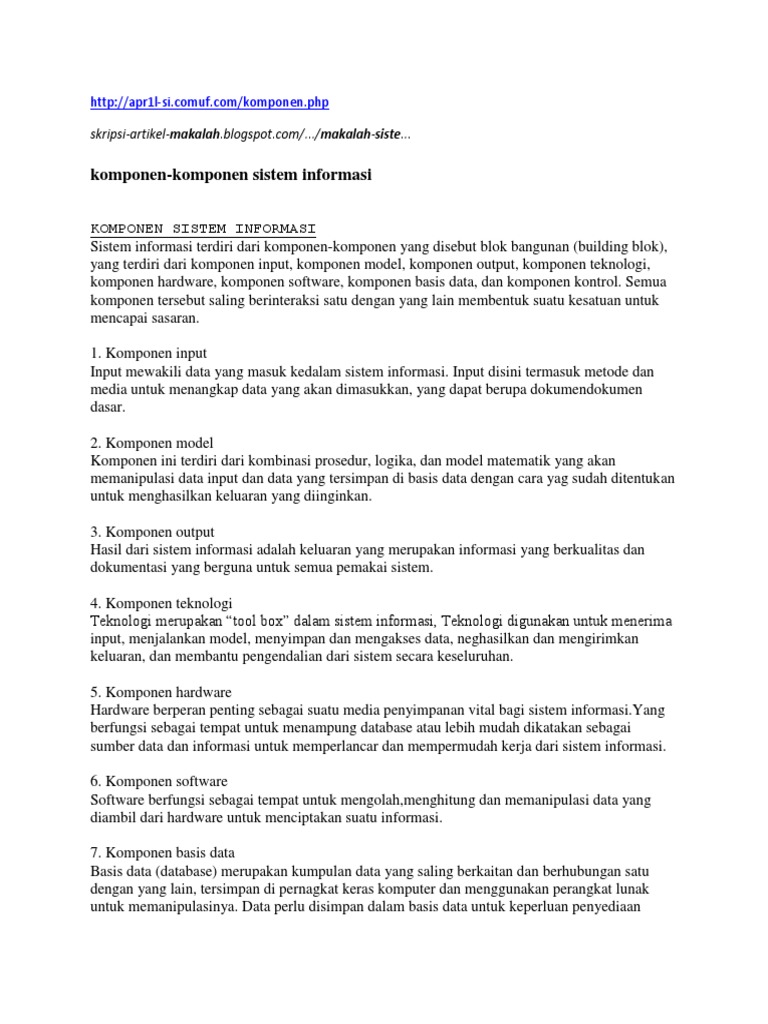 Komponen Utama Sistem Informasi | PDF