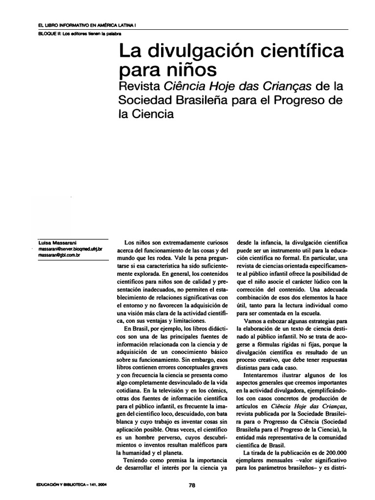 La Divulgación Cientifica para Niños | PDF | Publicación | Albert Einstein