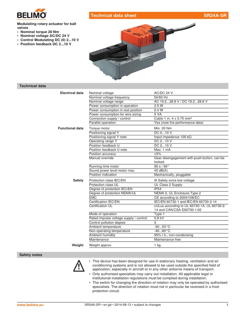 Technical Specifications and Installation Instructions for the SR24A-SR Modulating Rotary ...