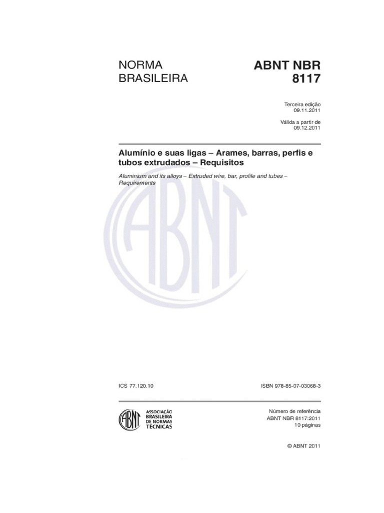 NBR 8117 - 2011 - Alumínio e Suas Ligas - Arames, Barras, Perfis e ...