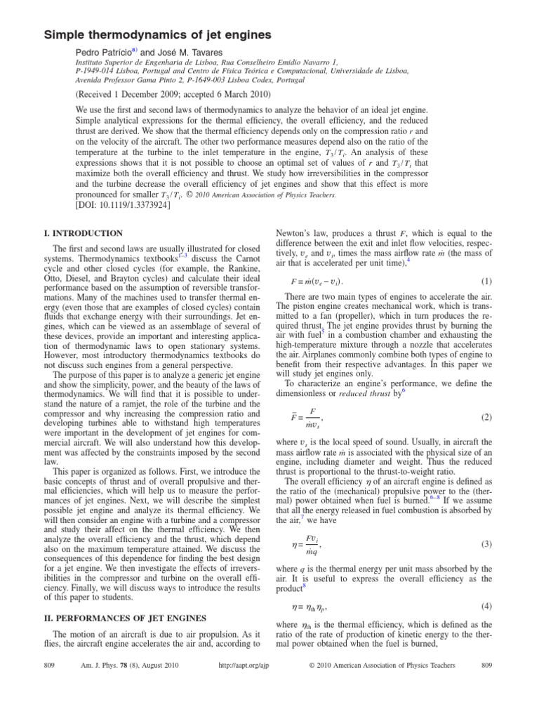 Simple Thermodynamics Of Jet Engines Download Free Pdf Jet Engine