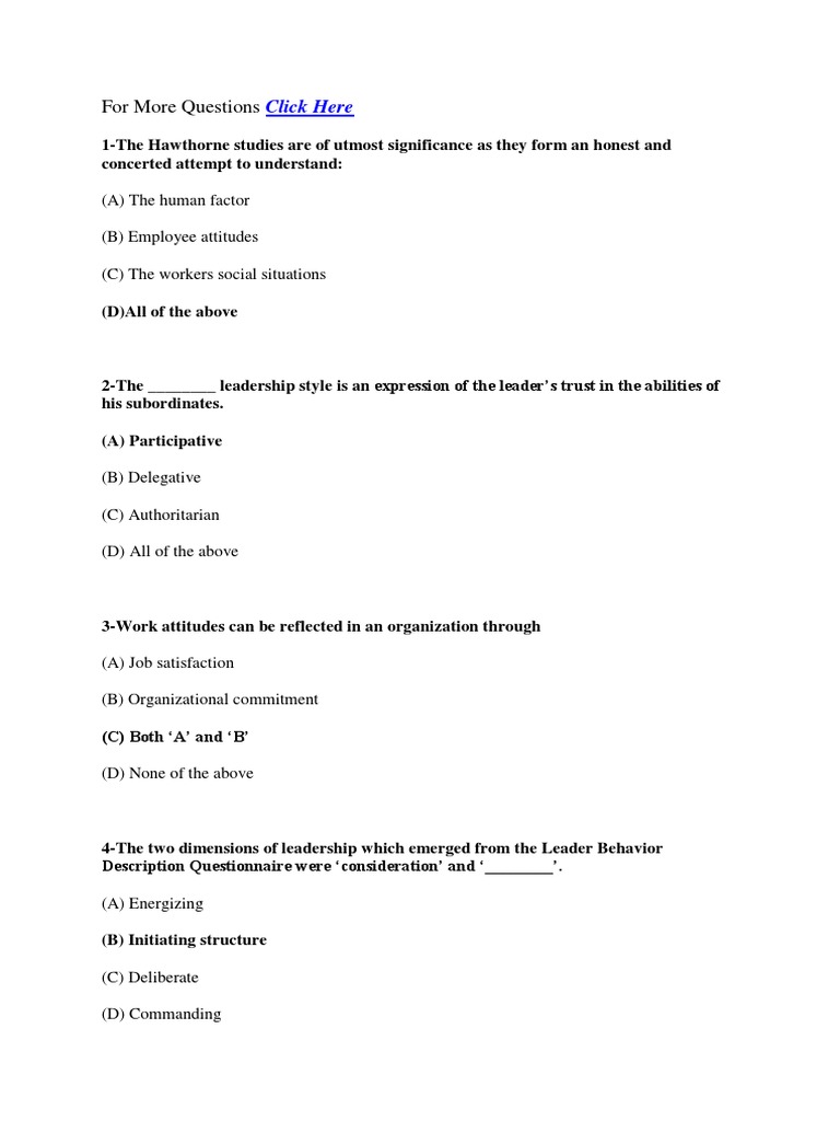 Organizational Behavior MCQs and Insights | PDF