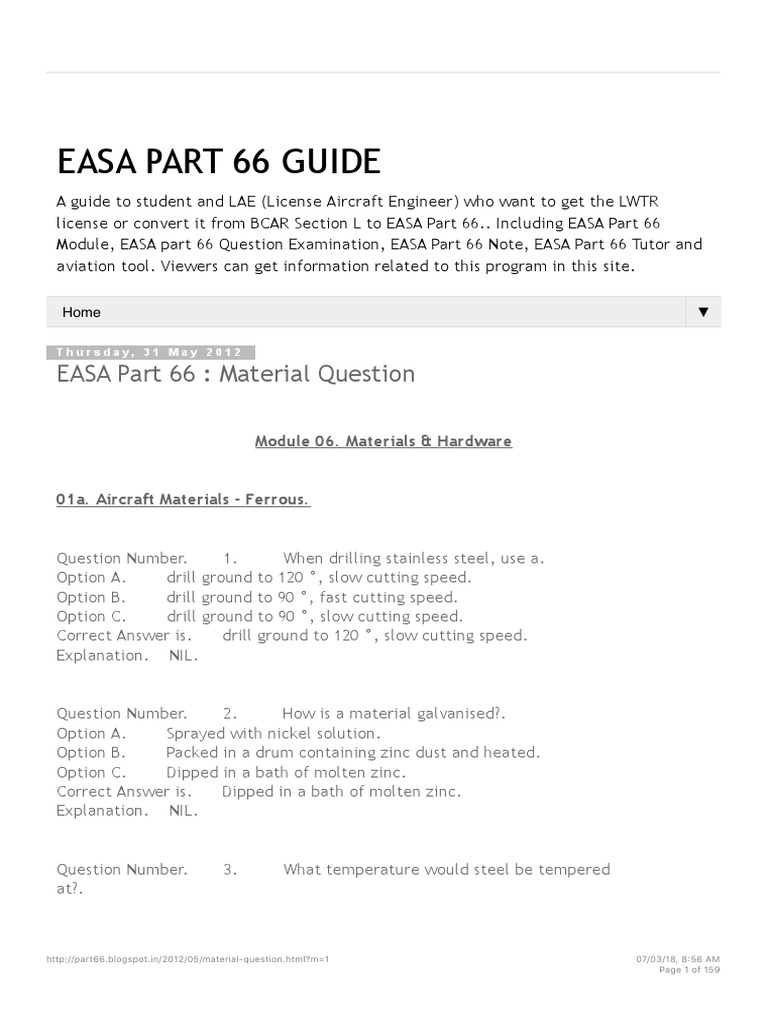 EASA PART 66 GUIDE - EASA Part 66 - Material Question | PDF | Annealing ...