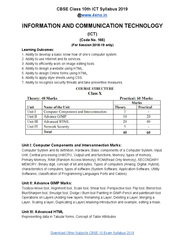 Cbse Ict Syllabus | PDF | Computer Data Storage | Cascading Style Sheets