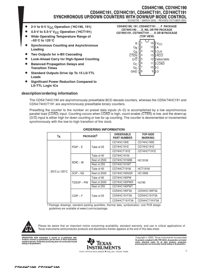 74HC190 | PDF | Electronic Engineering | Electrical Circuits