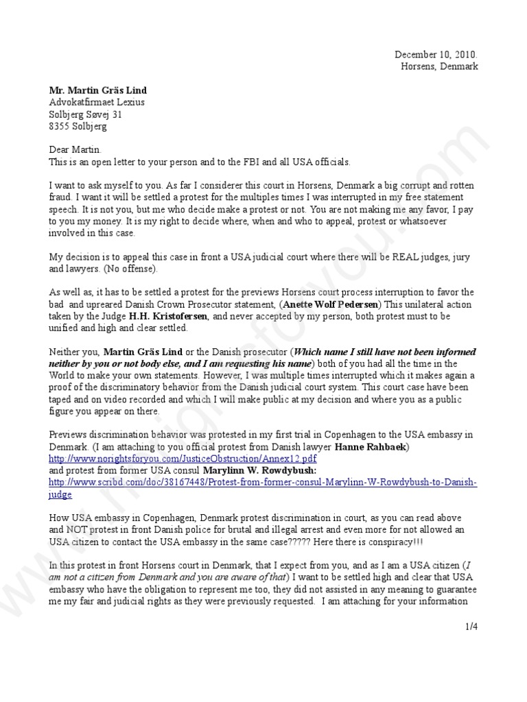 Open Letter To Danish Lawyer Martin Gras Lind | PDF | Denmark | Torture