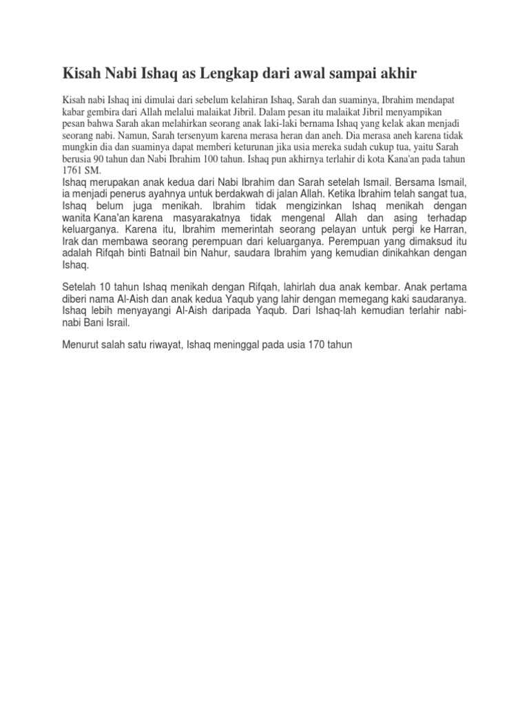 Kisah Lengkap Nabi Ishaq dari Lahir hingga Wafat | PDF | Sejarah