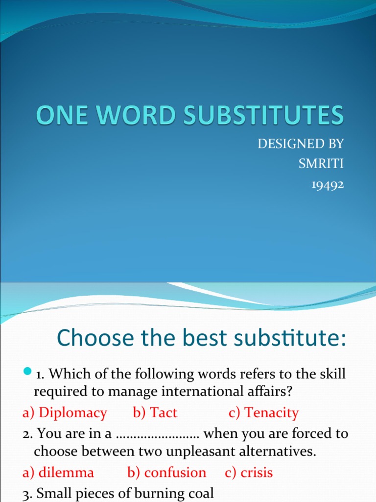 One Word Substitution Exercise | PDF | Young Adult