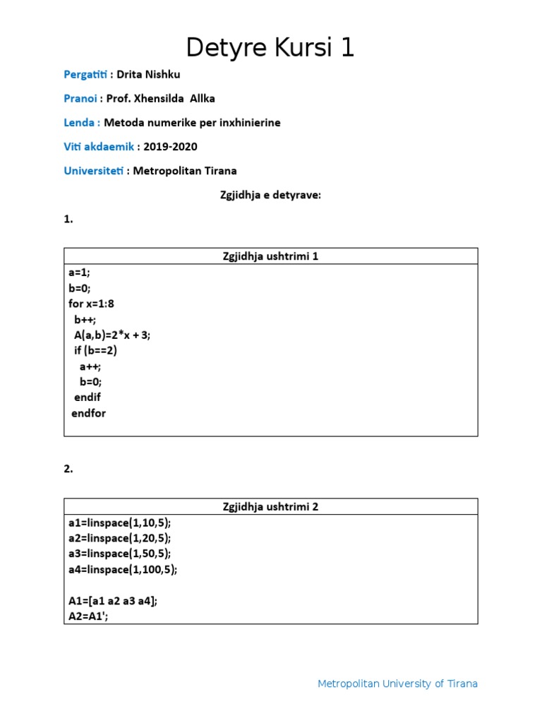 Detyre Kursi NR 1 | PDF