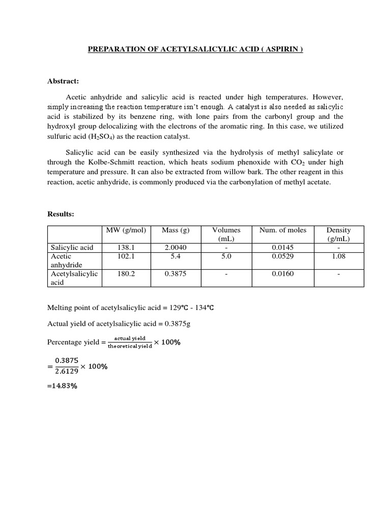 Aspirin Synthesis and Color Change Analysis | PDF | Acid | Filtration