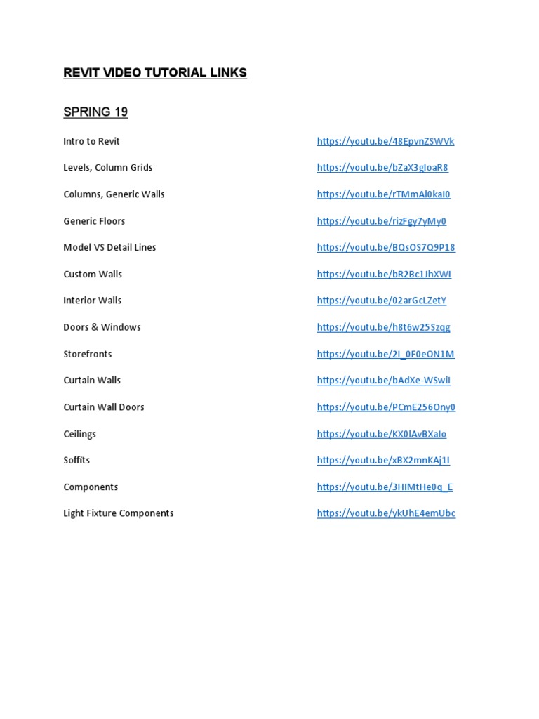 Revit Video Tutorial Links | PDF