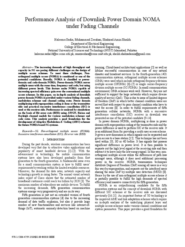 Performance Analysis of Downlink Power Domain NOMA Under Fading ...
