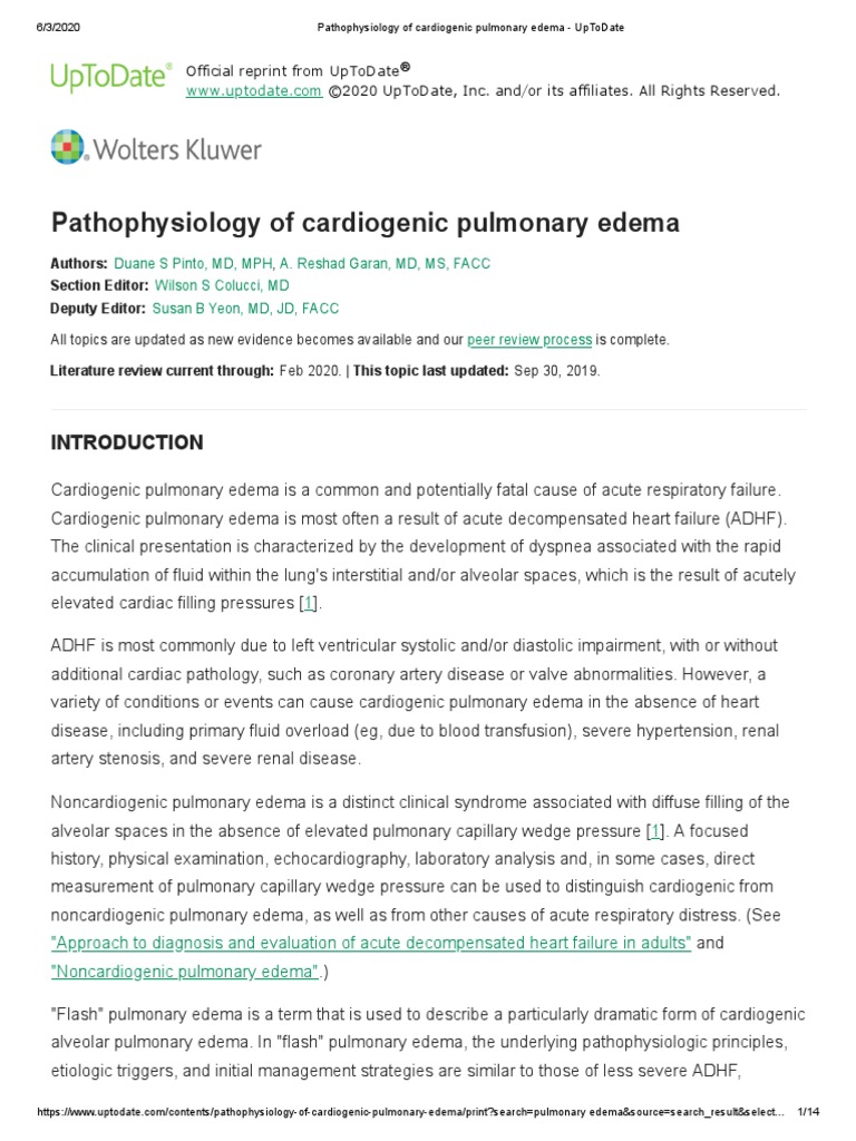 Pathophysiology of Cardiogenic Pulmonary Edema - UpToDate | PDF ...