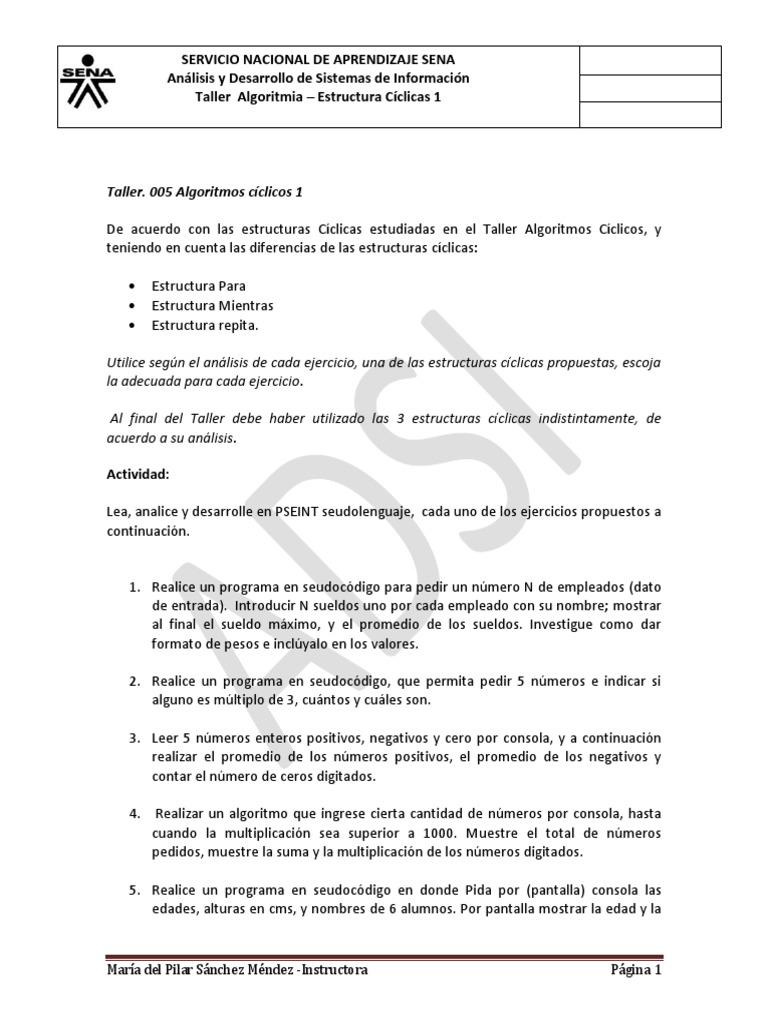 Taller. Algoritmos Ciclicos | PDF | Algoritmos | Informática