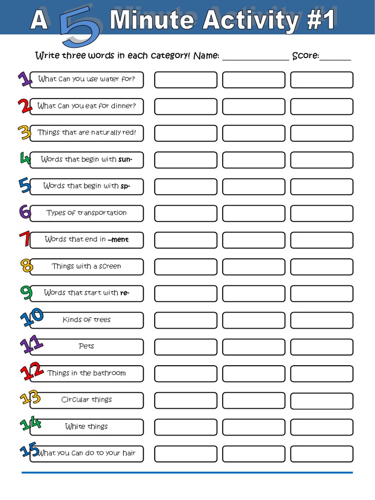 A 5 Minute Activity 1 Activities Promoting Classroom Dynamics Group ...
