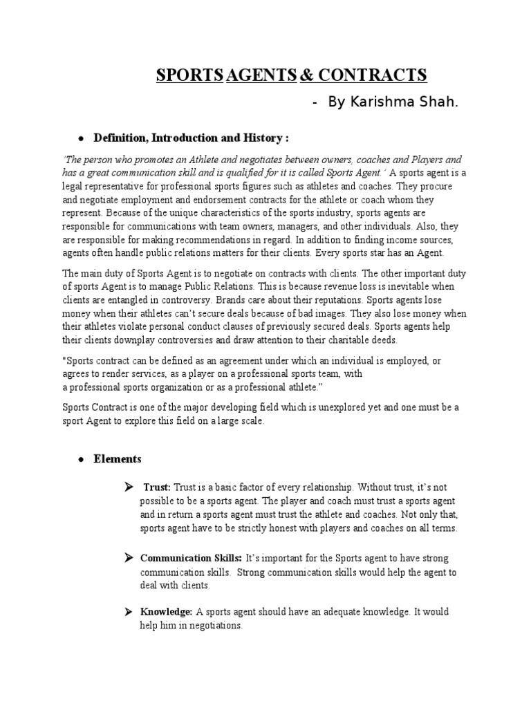 Sports Agents: Roles and Contracts | PDF | Gambling | Doping In Sport