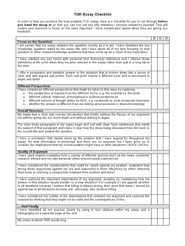 TOK Essay Writing Checklist | PDF | Argument | Essays