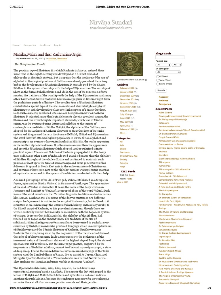 Matrika, Malini and Their Kashmirian Origin PDF | PDF | Tantra | Yoga