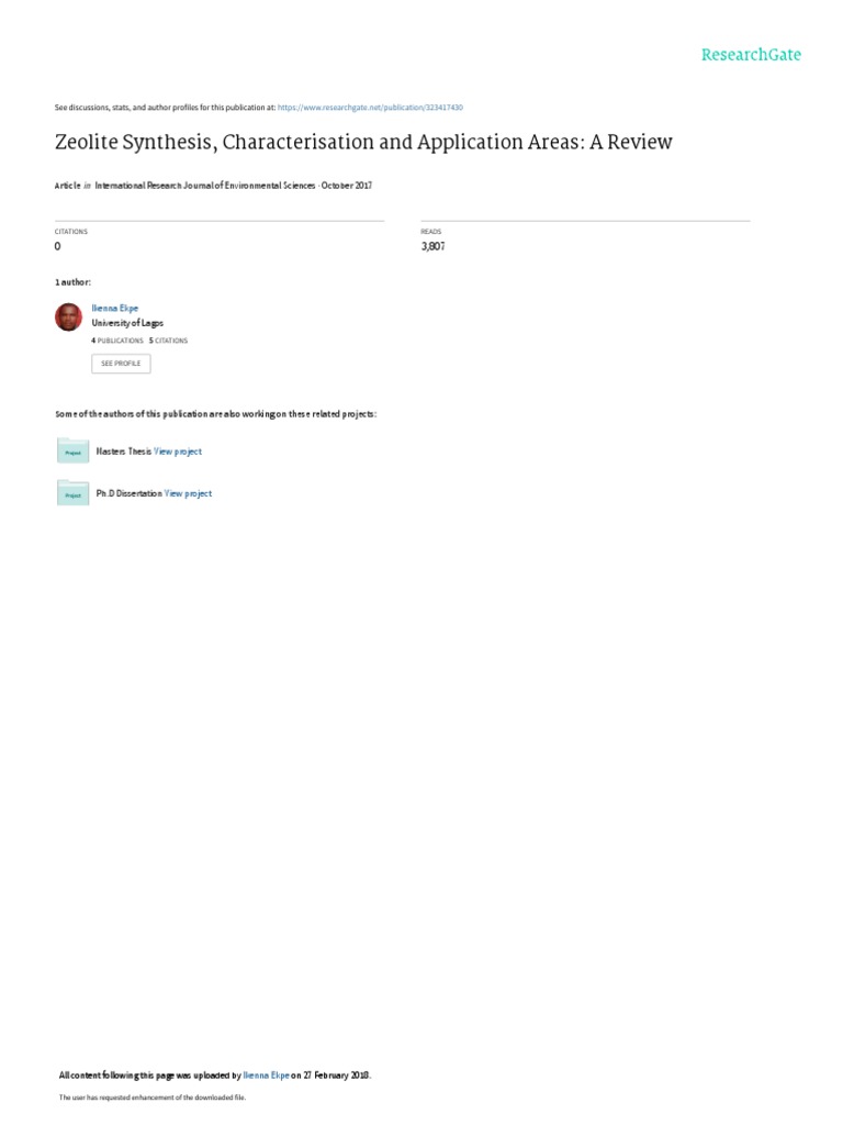 Zeolite Synthesis Characterisation And Application Pdf Pdf Zeolite Adsorption