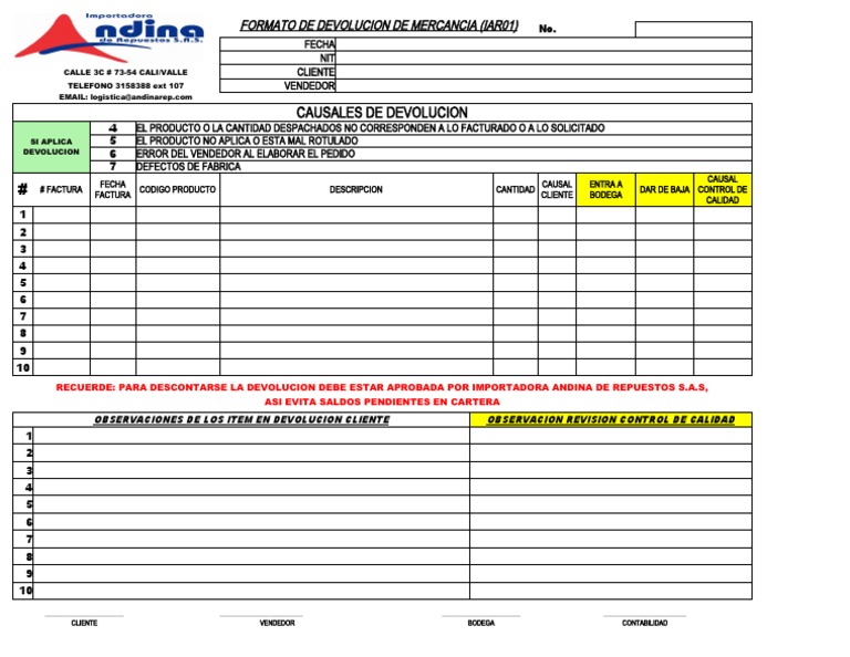 Formato Devoluciones | PDF | Business