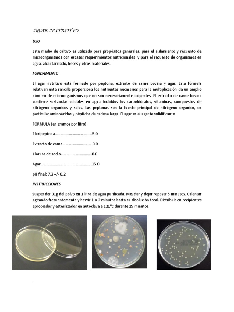 Agar Nutritivo | PDF | Química | Biología