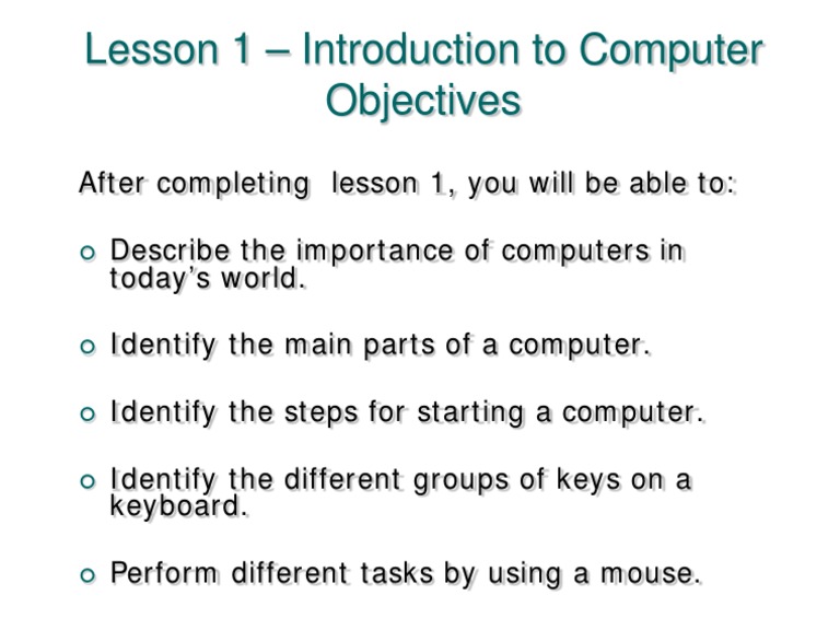 Introduction To Computer Objectives PDF | PDF
