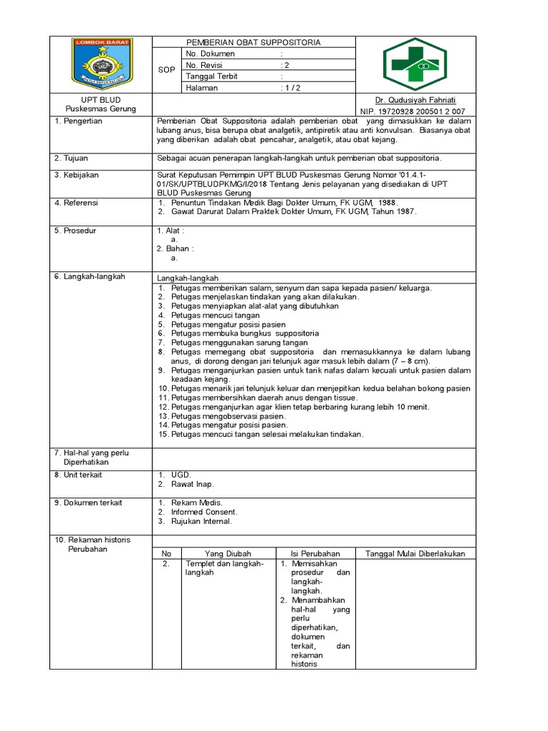 Sop Pemberian Obat Suppositoria | PDF