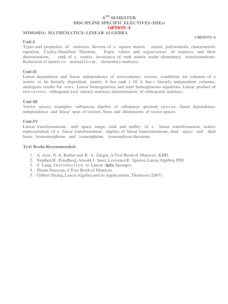 Kashmir University BSC Math Syllabus | PDF | Linear Map | Linear Algebra