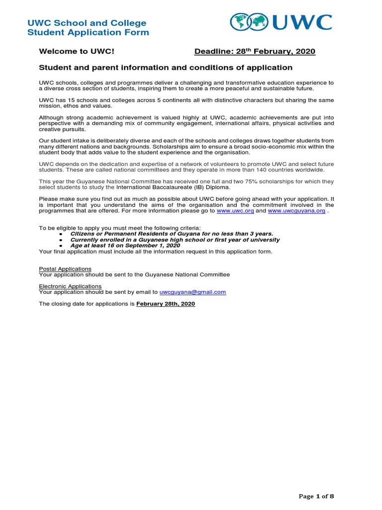 Uwc Pakistan Application Form 2023 - Printable Forms Free Online