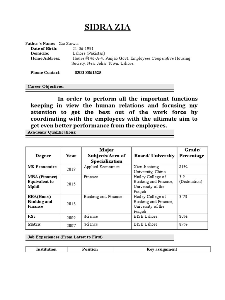 Sidra CV Final - HR | PDF | University | Academia