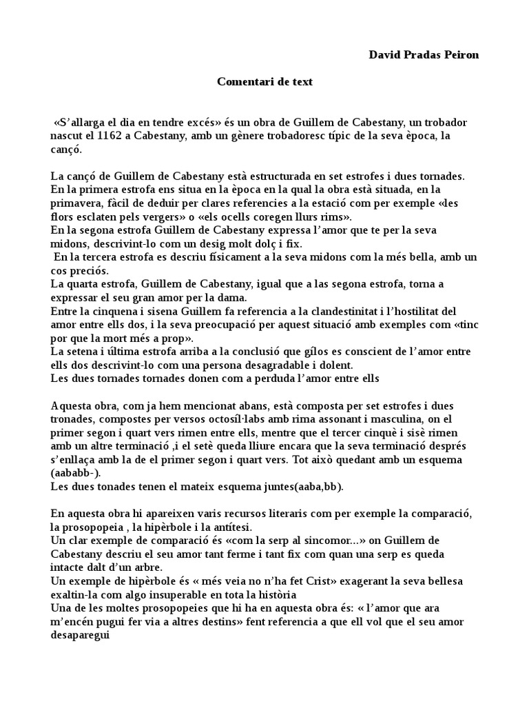 Comentari de Text Català | PDF