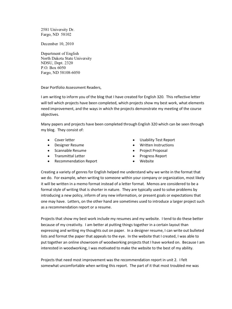 Portfolio Reflective Letter | PDF