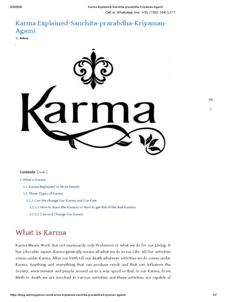 Karma Explained-Sanchita-prarabdha-Kriyaman-Agami | PDF | Karma ...