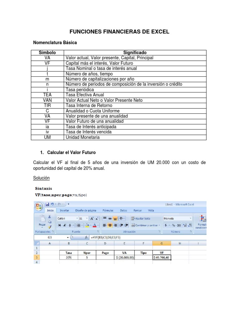 Funciones Financieras Más Usadas en Excel PDF | PDF | Interés | Valor presente neto