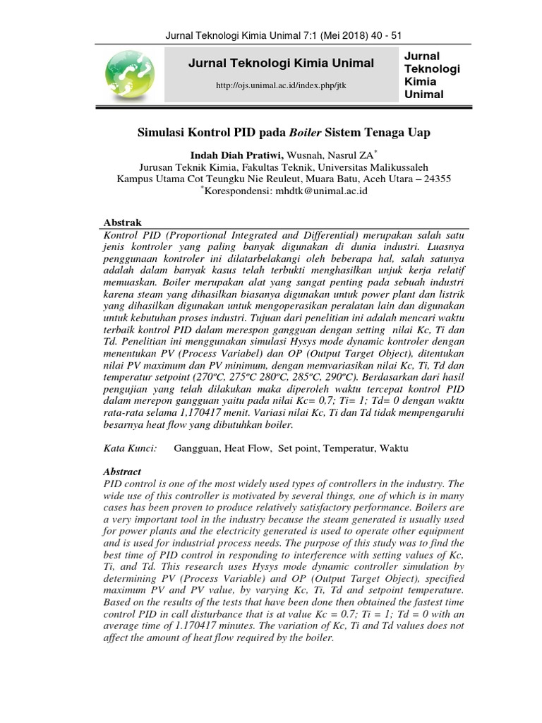Simulasi Kontrol PID Pada Boiler Sistem Tenaga Uap | PDF