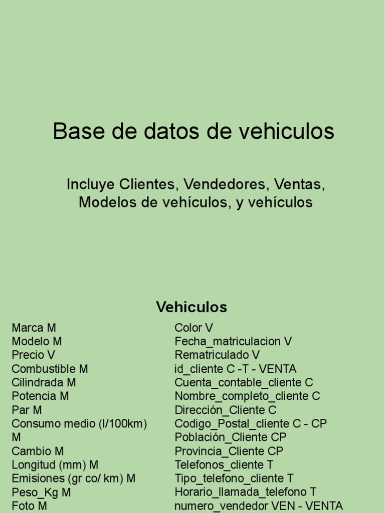 Base de Datos de Vehiculos | PDF | SQL | Vehículo de motor