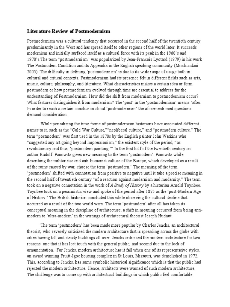 Literature Review of Postmodernism | PDF | Postmodernism | Critical Theory