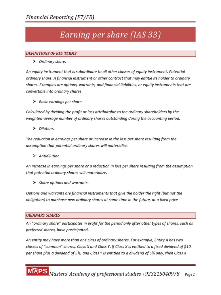 Ias 33 Eps F7 | PDF | Earnings Per Share | Stocks
