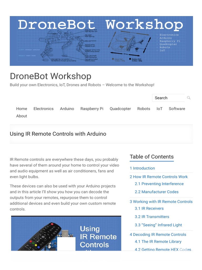 Using Ir Remote Controls With Arduino Dronebot Workshop Pdf Pdf Infrared Remote Control