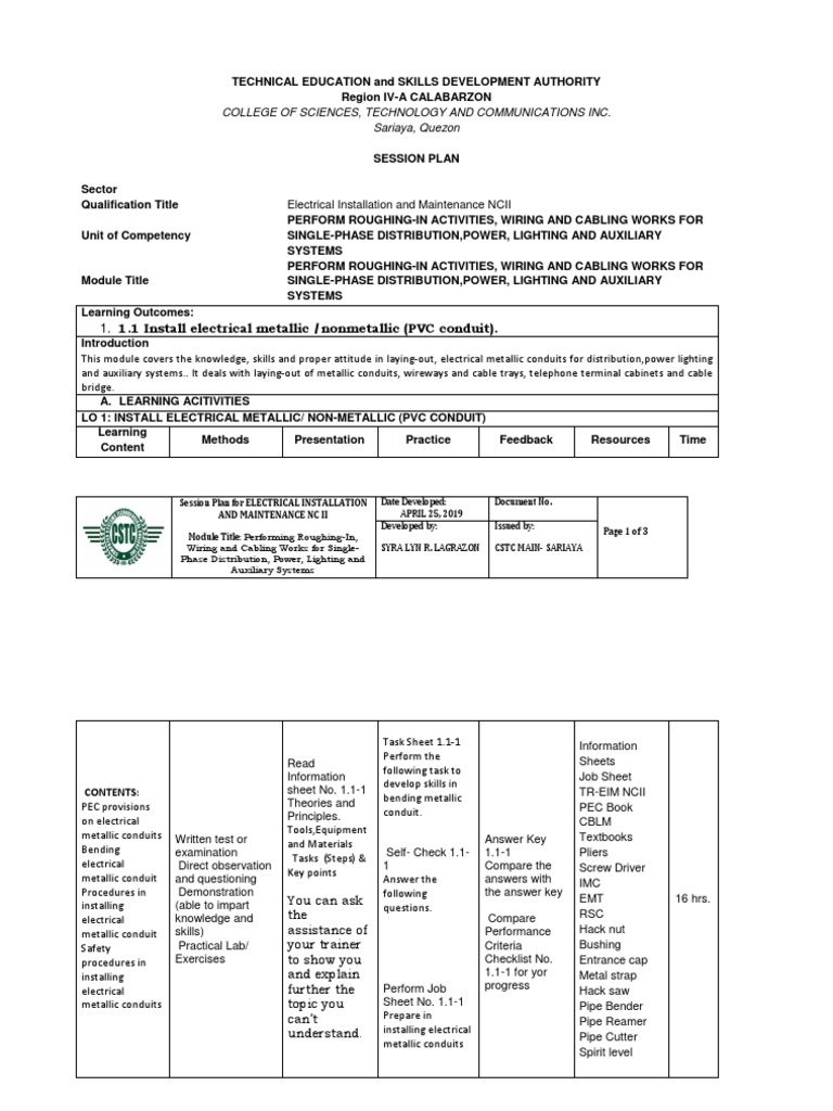 Session Plan Template | PDF | Electrical Wiring | Behavior Modification