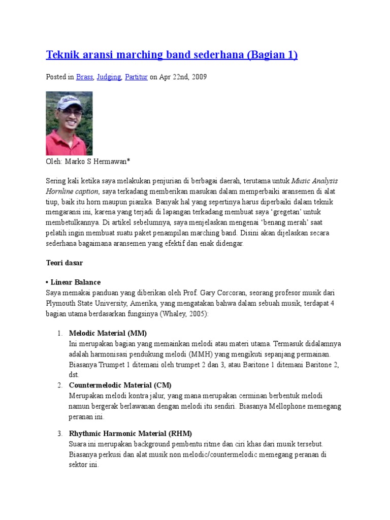 Teknik Aransemen Marching Band | PDF | Seni & Disiplin Bahasa | Kajian ...