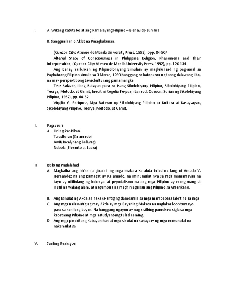 SOSLIT HOMEWORK-Ang Wikang Katutubo at Ang Kamalayang Filipino | PDF