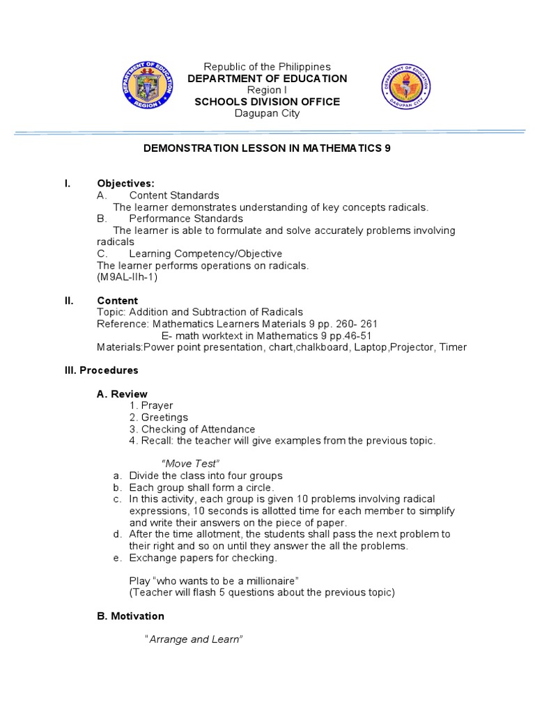 Semi Detailed Lesson Plan MATH 9 | PDF | Learning | Teaching Mathematics