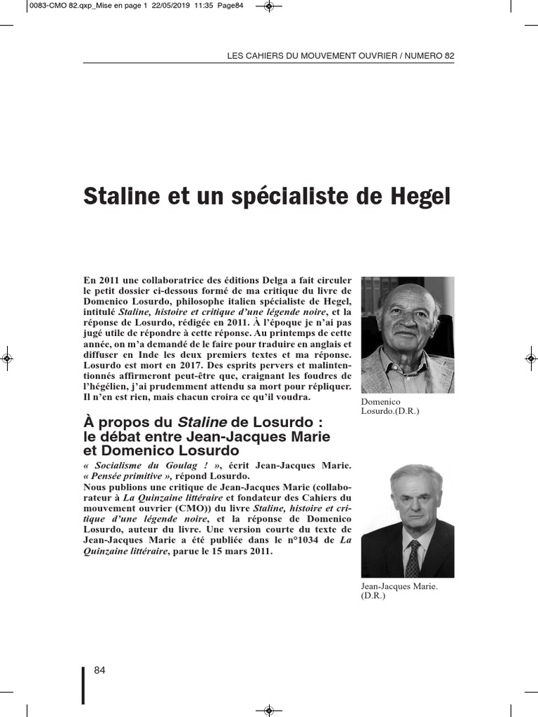 À Propos Du Staline de Domenico. Losurdo, Le Débat Entre Jean-Jacques ...