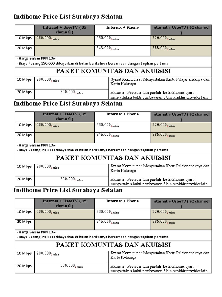 Indihome Price List | PDF