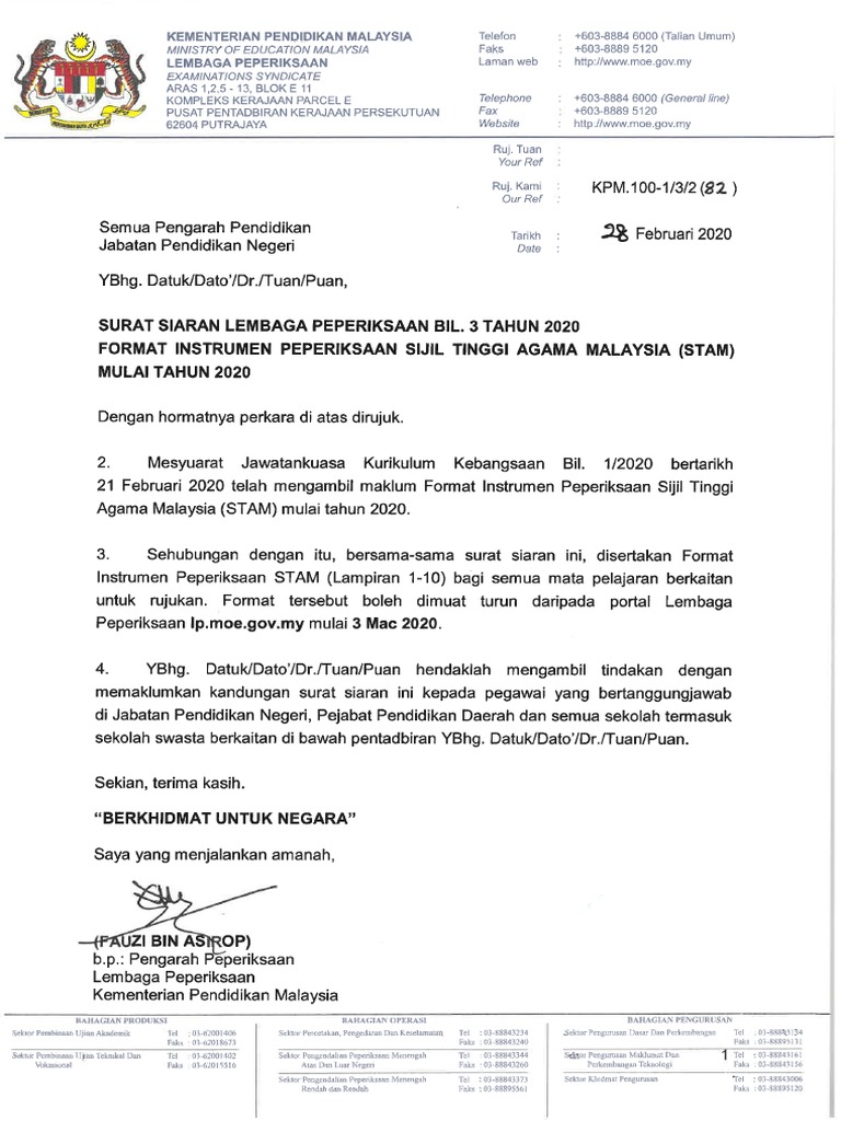 Surat Siaran Lembaga Peperiksaan Format Instrumen Peperiksaan Sijil ...